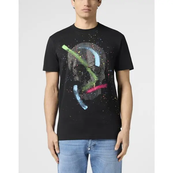 Philipp Plein Round Neck T-shirt Paint Splash Skull - Black
