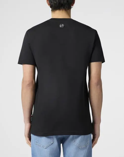 Philipp Plein Round Neck T-shirt Paint Splash Skull