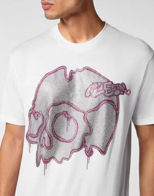 Philipp Plein T-shirt Round Neck Ss With Crystals Dripping Skull