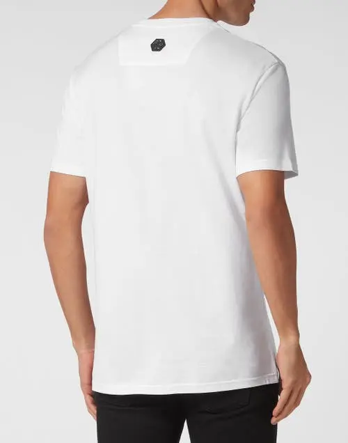 Philipp Plein T-shirt Round Neck Ss With Crystals Dripping Skull