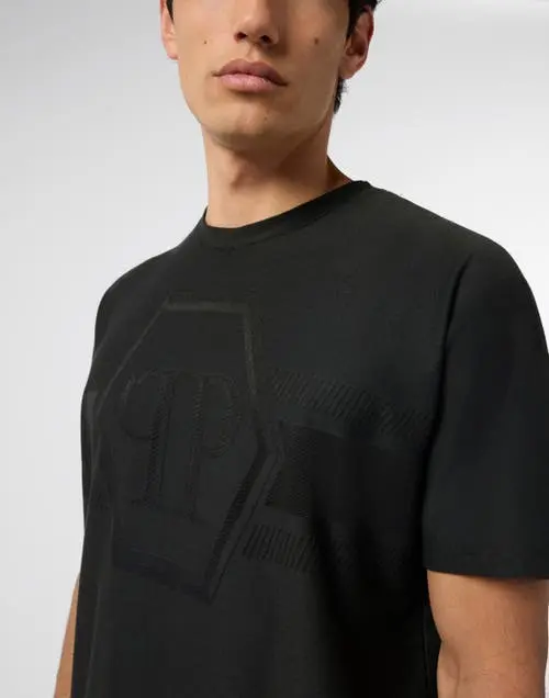 Philipp Plein Round Neck T-shirt Jacquard Hexagon Line - Black