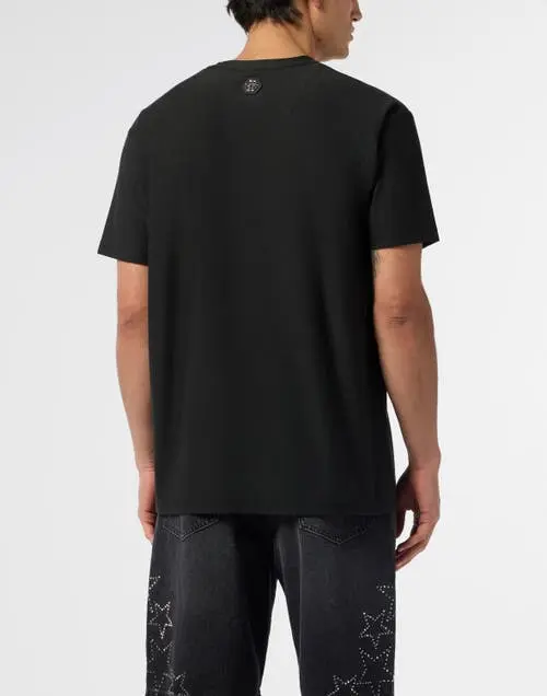 Philipp Plein Round Neck T-shirt Jacquard Hexagon Line - Black