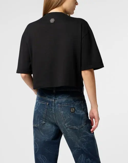 Philipp Plein Cropped Tattoo Strass T-shirt
