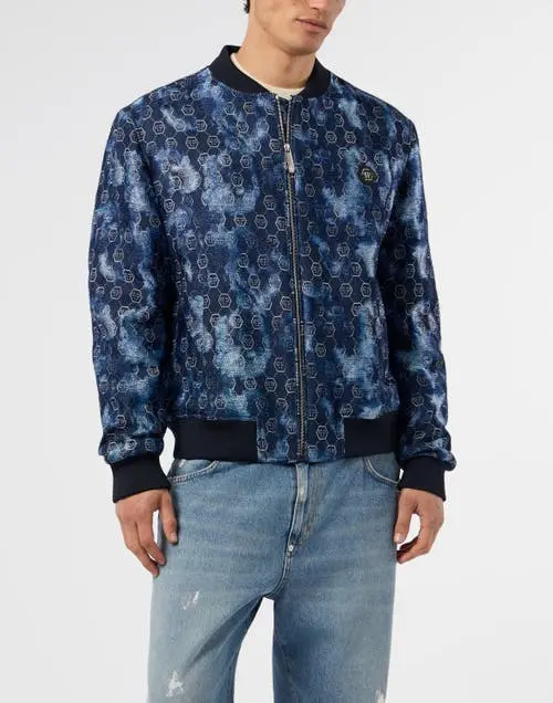 Philipp Plein Jacquard Denim Bomber Monogram - Navy