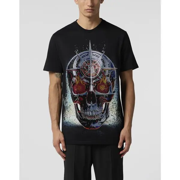 Philipp Plein Round Neck T-shirt Chrome Skull Stones - Black