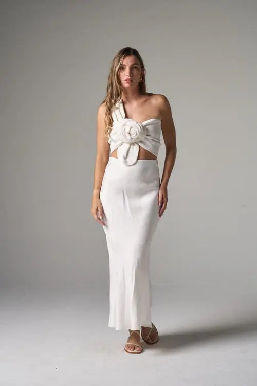 JBQ Meadow Skirt In Lyocell Linen - White