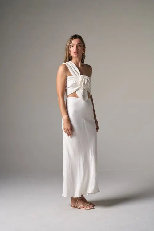 JBQ Meadow Skirt In Lyocell Linen - White