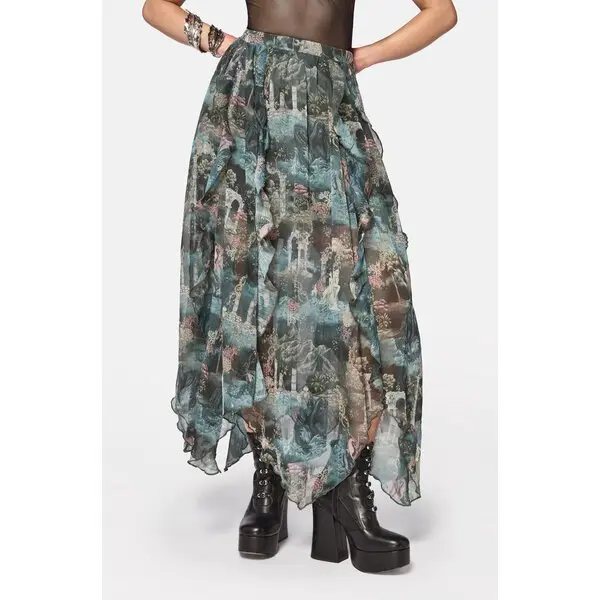 DISTURBIA Thalassa Print Hanky Hem Midi Skirt