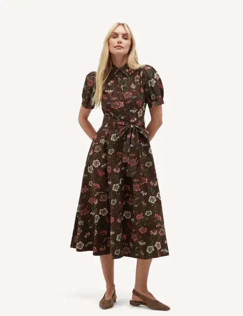 HOBBS LONDON Hester Floral Embroidered Shirt Dress - Brownmulti