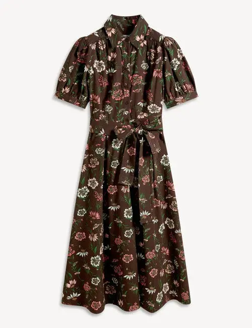 HOBBS LONDON Hester Floral Embroidered Shirt Dress - Brownmulti