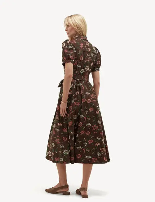 HOBBS LONDON Hester Floral Embroidered Shirt Dress - Brownmulti