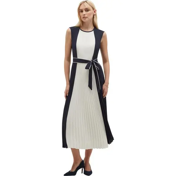 HOBBS LONDON Hattie Pleated Tie-waist Midi Dress - Midnightivory