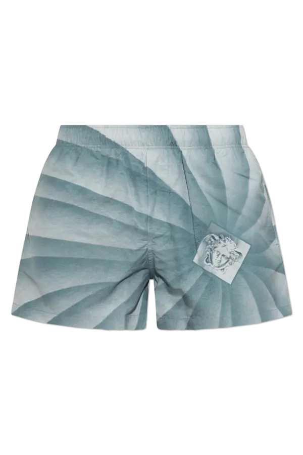 Versace Swim Shorts With "the Vortex" Print - Blue
