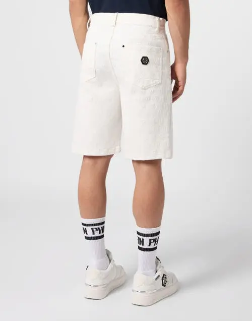 Philipp Plein Embroidered Monogram Stretch Cotton Drill Bermuda Shorts - Snowcaviar