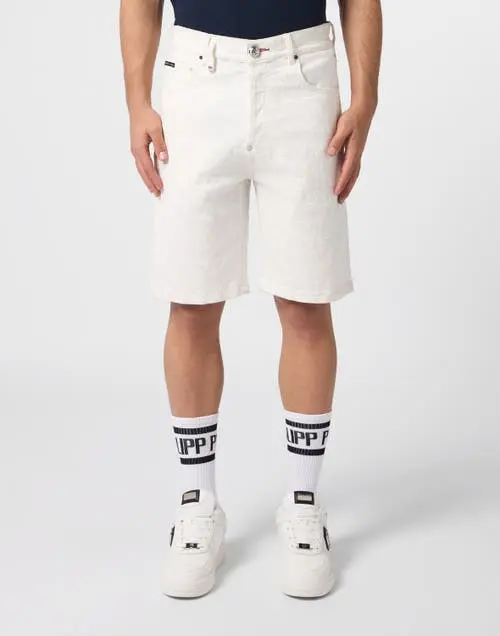Philipp Plein Embroidered Monogram Stretch Cotton Drill Bermuda Shorts - Snowcaviar