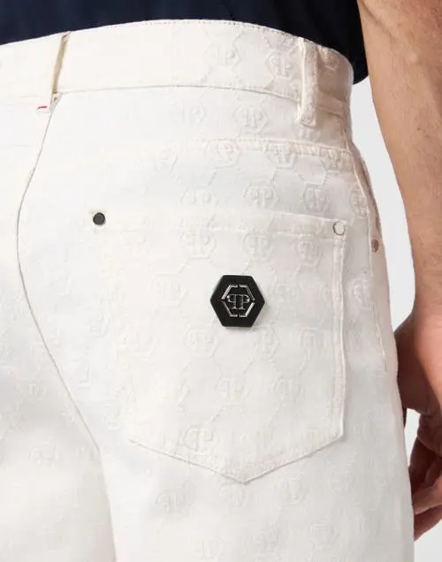Philipp Plein Embroidered Monogram Stretch Cotton Drill Bermuda Shorts - Snowcaviar