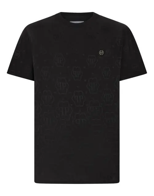 Philipp Plein Round Neck T-shirt Jacquard Tennis Monogram - Black