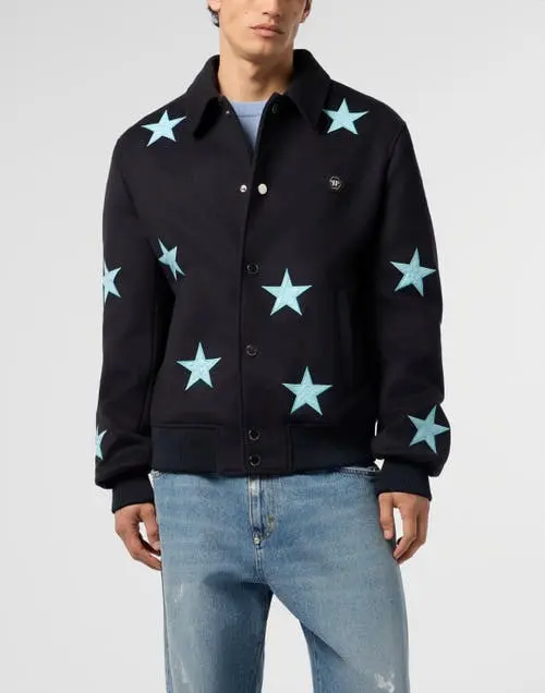 Philipp Plein Wool Coster Jacket Cocco Stars - Navy
