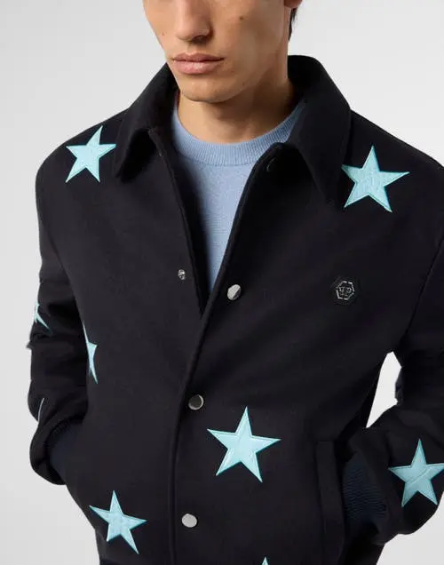 Philipp Plein Wool Coster Jacket Cocco Stars