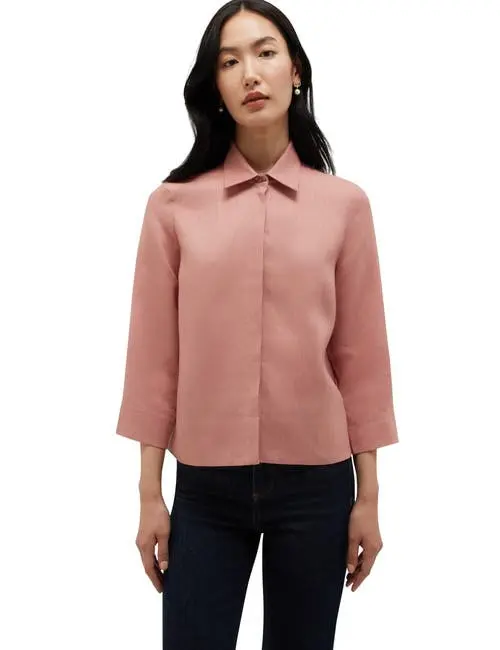 HOBBS LONDON Nita Three-quarter Sleeve Linen Shirt - Softpeachpink