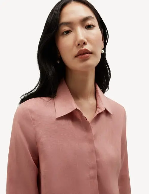 HOBBS LONDON Nita Three-quarter Sleeve Linen Shirt - Softpeachpink