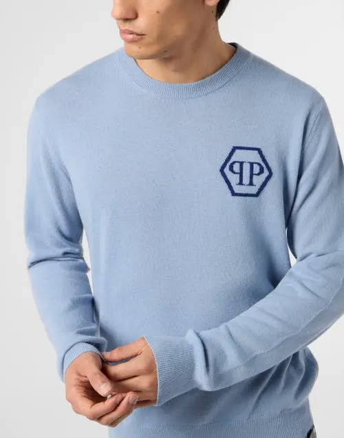 Philipp Plein Cashmere Roundneck Pullover Jacquard Hexagon