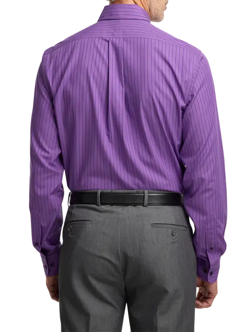 PAUL FREDRICK Cotton Buttondown Collar Broadcloth Classic Contrast Trim Button Cuff Long Sleeve Shirt - Purple/black