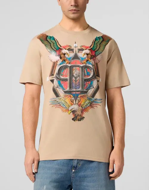 Philipp Plein Round Neck T-shirt Eagle Tattoo - Beige