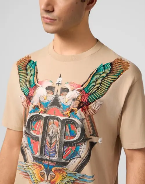 Philipp Plein Round Neck T-shirt Eagle Tattoo - Beige