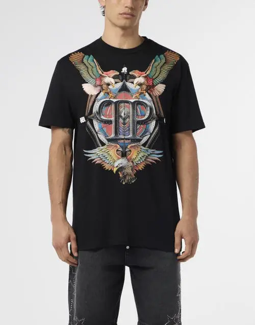 Philipp Plein Round Neck T-shirt Eagle Tattoo - Black