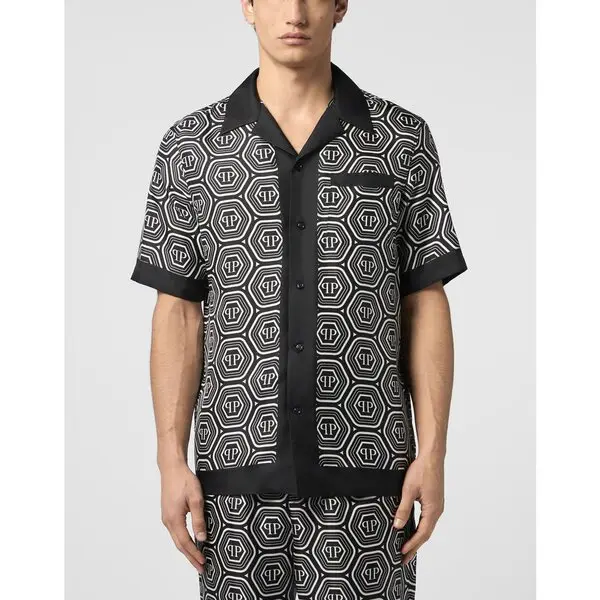 Philipp Plein Silk Bowling Shirt Monogram 70's - Black