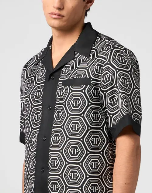 Philipp Plein Silk Bowling Shirt Monogram 70's - Black