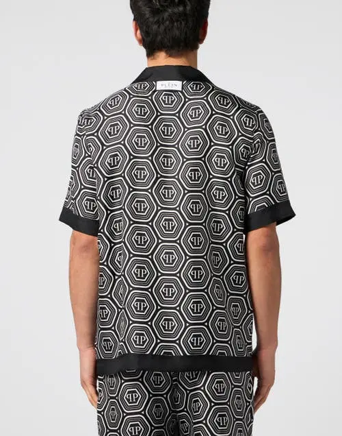 Philipp Plein Silk Bowling Shirt Monogram 70's - Black