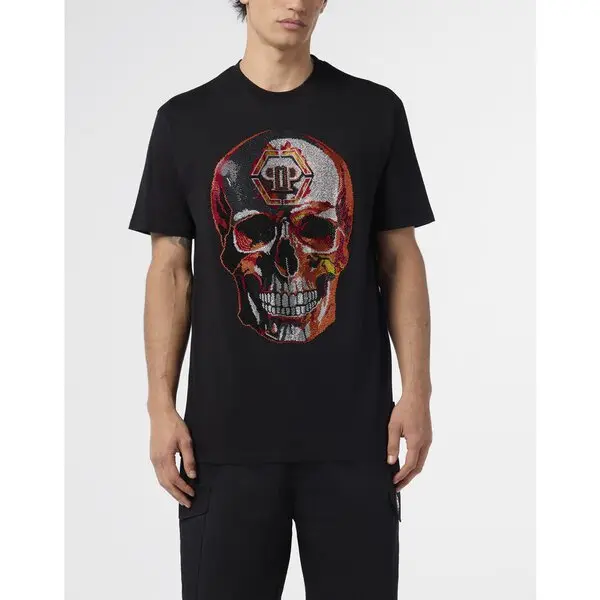 Philipp Plein Round Neck T-shirt Lava Skull Stones - Black