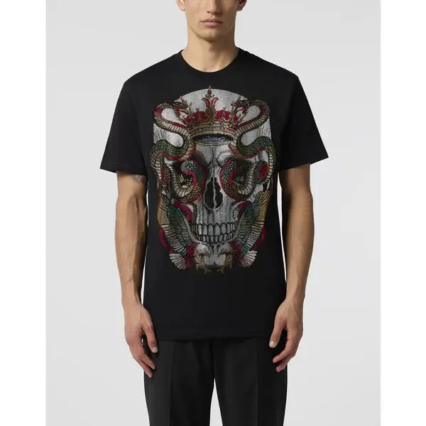 Philipp Plein Round Neck T-shirt Snake King Stones - Black