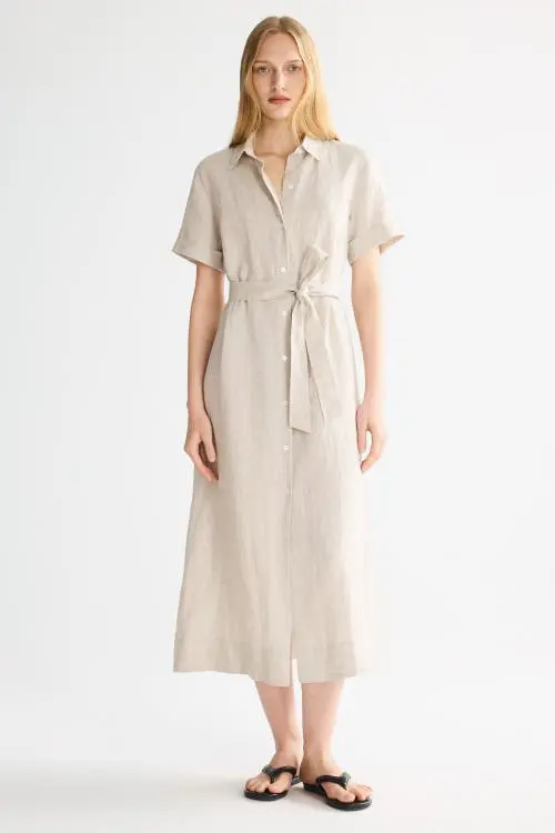 OROLAY Classic Linen Maxi Dress - Beige