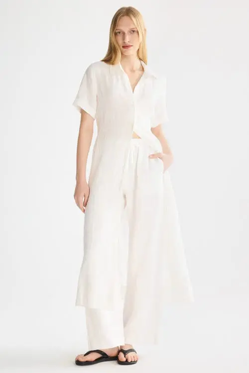 OROLAY Classic Linen Maxi Dress - White