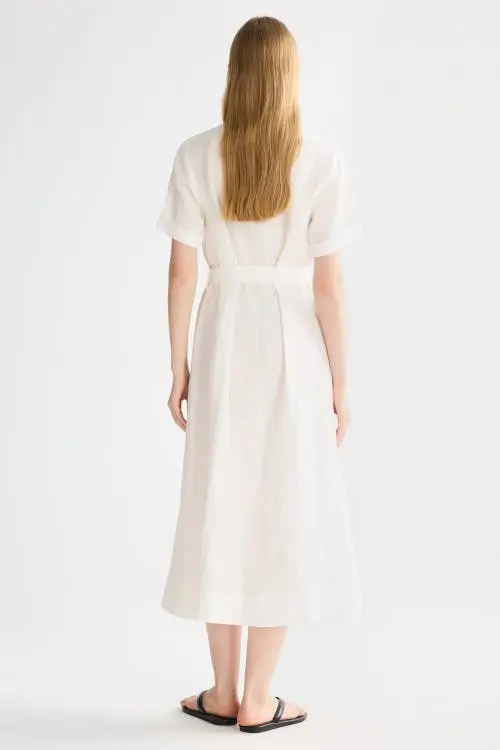 OROLAY Classic Linen Maxi Dress - White