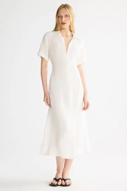 OROLAY Classic Linen Maxi Dress - White