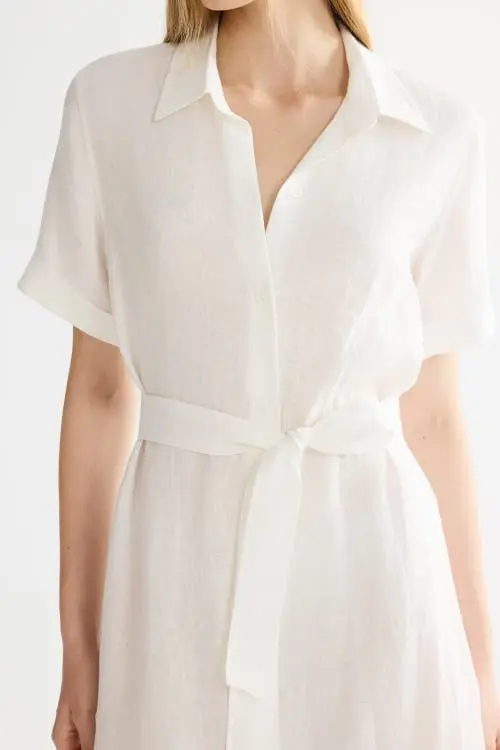 OROLAY Classic Linen Maxi Dress - White