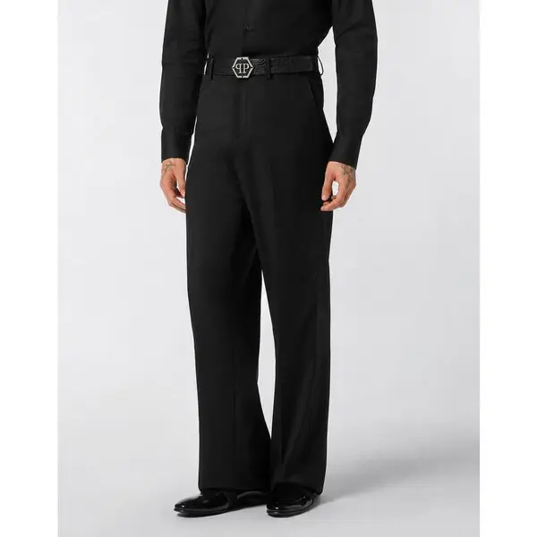Philipp Plein Croc Effect Leather Belt - Black