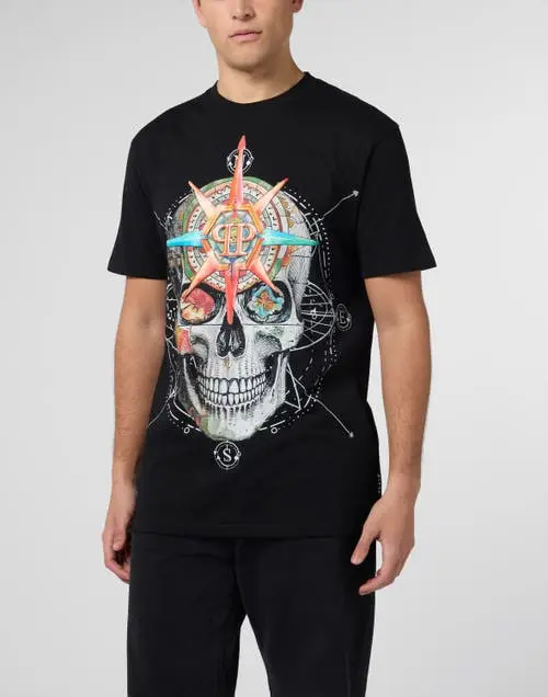 Philipp Plein Round Neck T-shirt Wind Rose Skull - Black