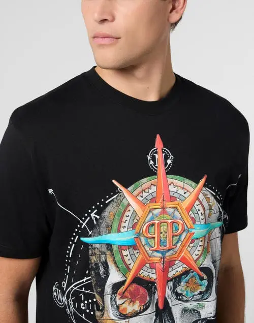 Philipp Plein Round Neck T-shirt Wind Rose Skull