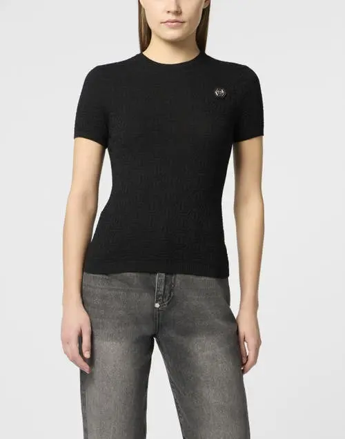 Philipp Plein Knitted T-shirt Sexy Pure Fit Monogram Monogram - Black