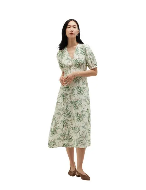HOBBS LONDON Florentina V-neck Midi Dress - Ivorymulti