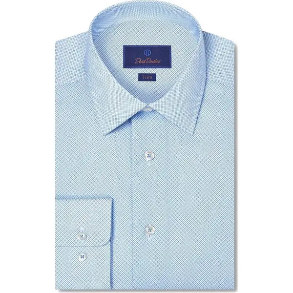 David Donahue Trim Fit Neat Print Cotton Dress Shirt - Sky