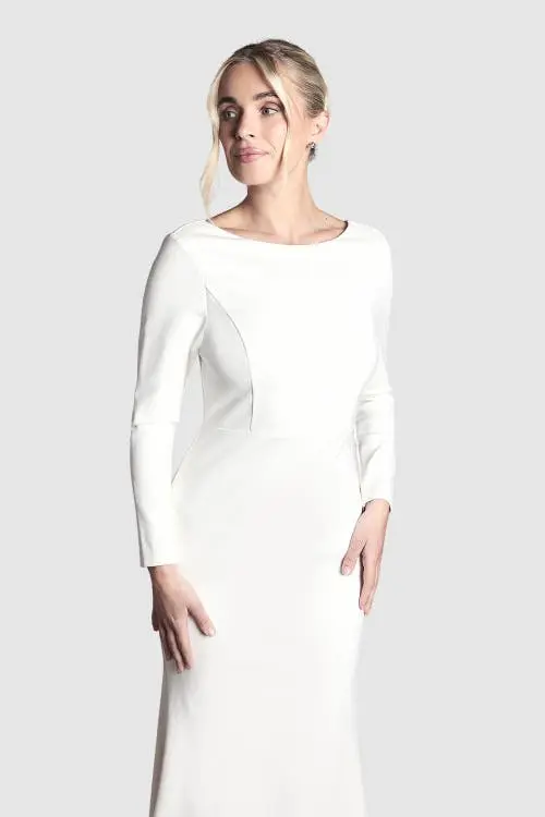 Coast Petite Slash Neck Puddle Wedding Dress