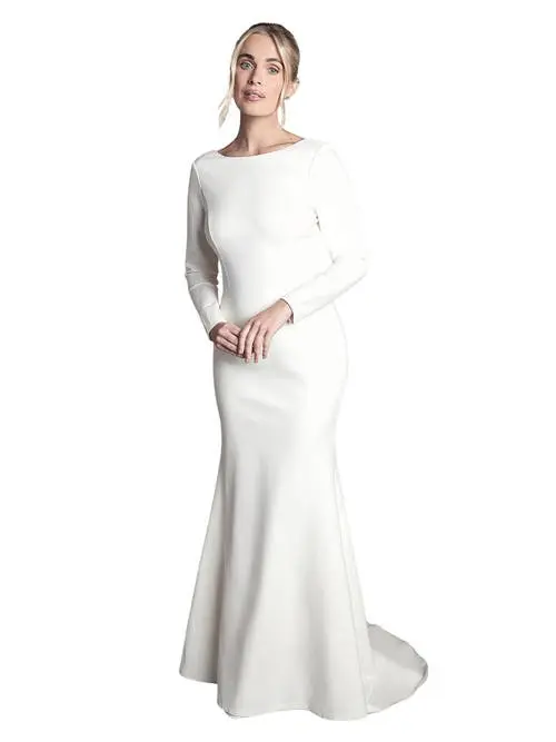 Coast Petite Slash Neck Puddle Wedding Dress - Ivory
