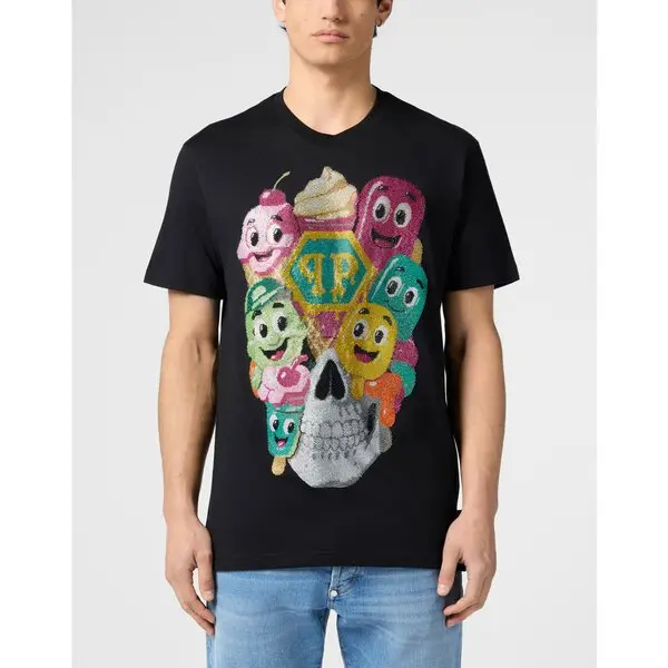 Philipp Plein Round Neck T-shirt Little Ice Cream Skull - Black