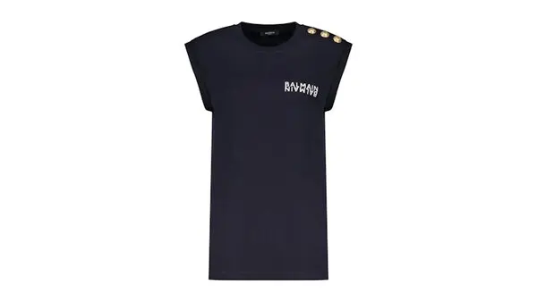 Balmain Cotton Sleeveless Logo Tank - Navy Blue